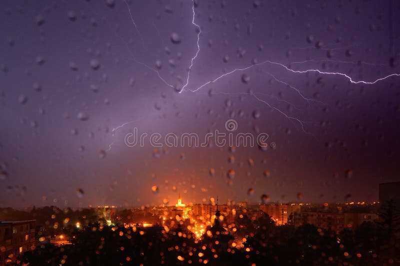 Night Thunderstorm Storm with Lightning Bolt Strike Thunder Above Czech ...