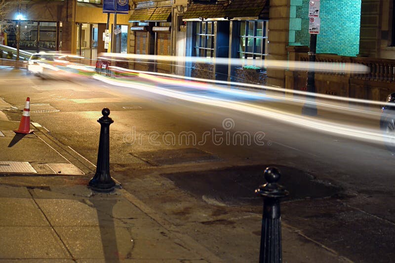 Night Time on Beacon Street with Light Trails Stock Photo - Image of ...