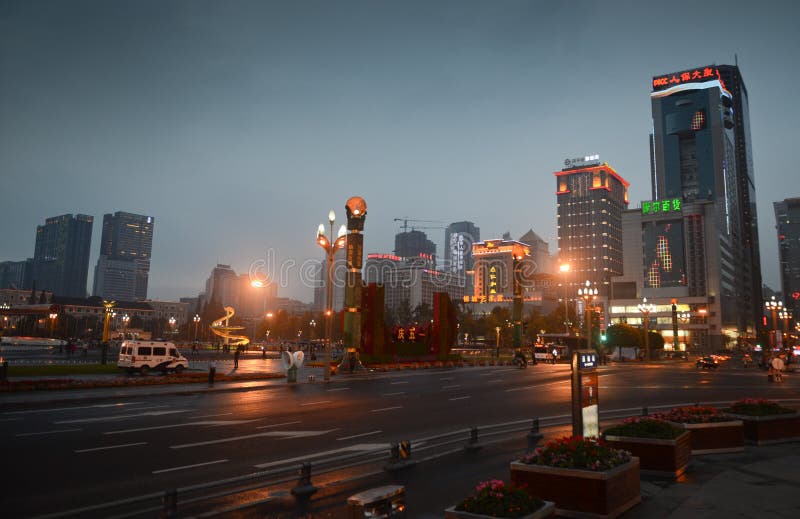 Night time in Chengdu editorial photo. Image of famous - 32672806