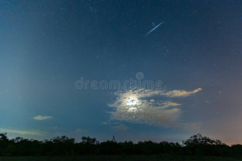 Night Time Clouds and Moon and Meteor Stock Photo - Image of texas ...