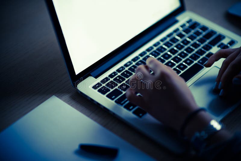 Night Time Computer Work stock image. Image of work, laptop - 87742737