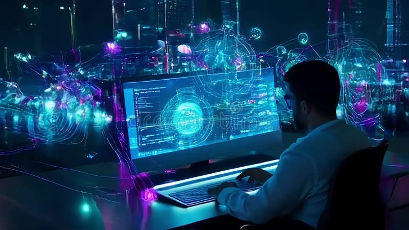 Night-time Digital Work Environment Stock Footage - Video of ...