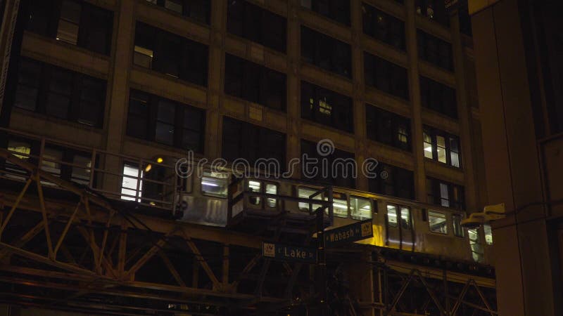 Night Time Exterior of Loop Train Passing through Elevated Statio Stock ...