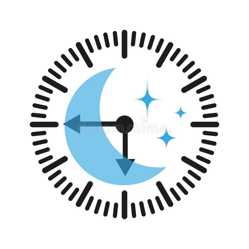 Night Time Icon. Clock with Moon. Stars and Time Symbol. Blue and Black ...