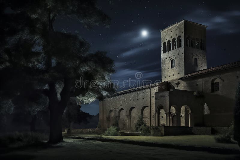 A Night in Time: a Medieval Structure Bathed in Moonlight Amidst a ...