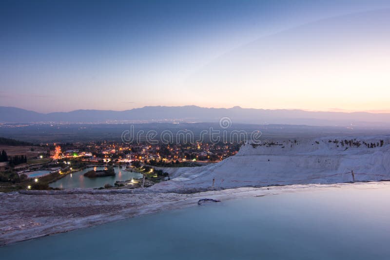 Night Time at Natural Water Hot Spring Pools at Pamukkale Turkey Stock ...