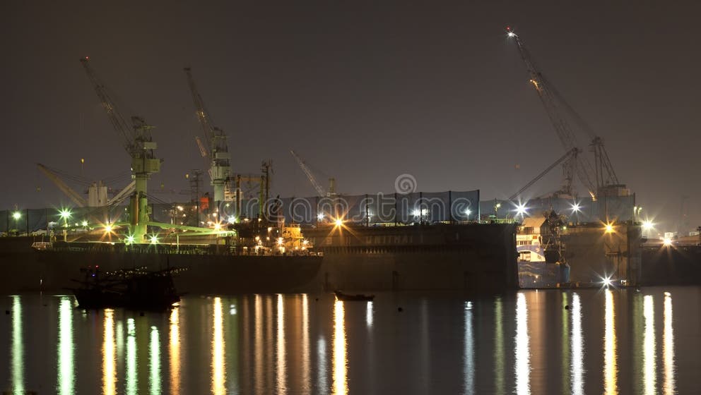 Night time in port stock image. Image of docked, dockyard - 21948423