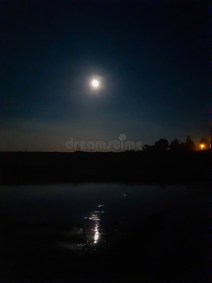 Night Time at the River with Full Moon Scenery Stock Image - Image of ...