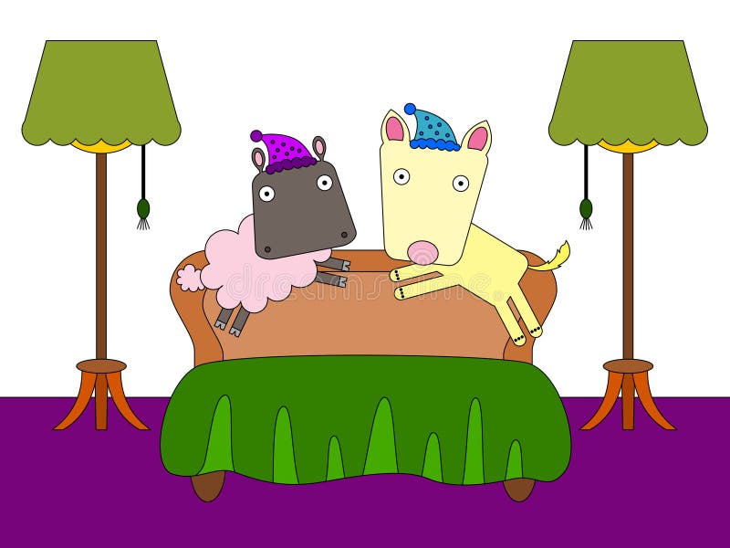 Night Time for Sheep and Wolf Stock Illustration - Illustration of ...