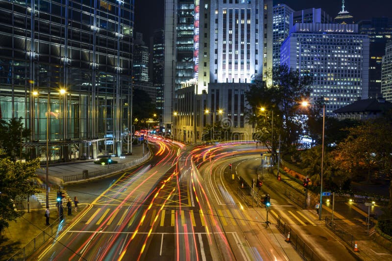 Night Time Traffic Light Trails in Hong Kong Stock Image - Image of ...