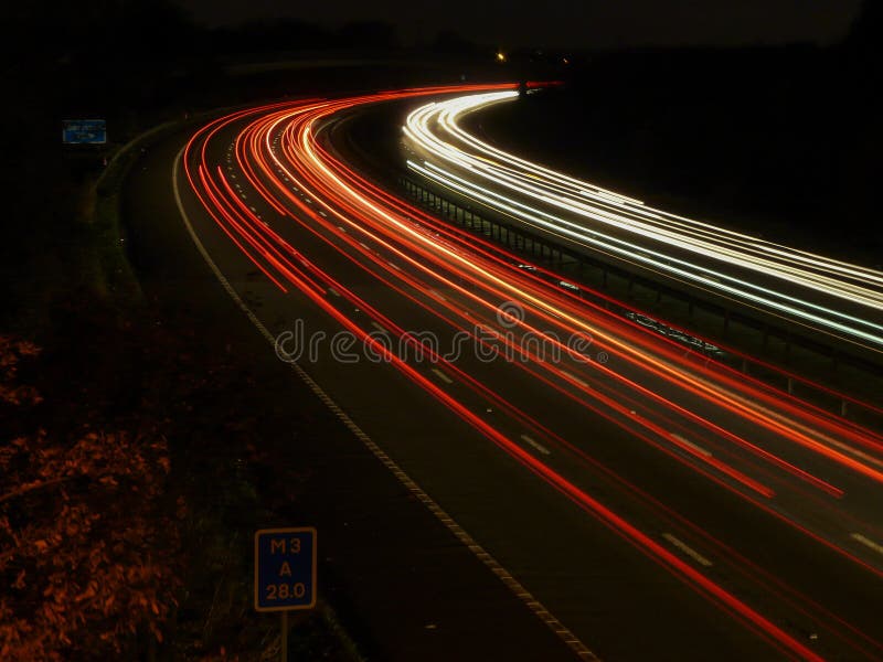 Night Time Traffic Light Trails on Motorway Stock Photo - Image of ...