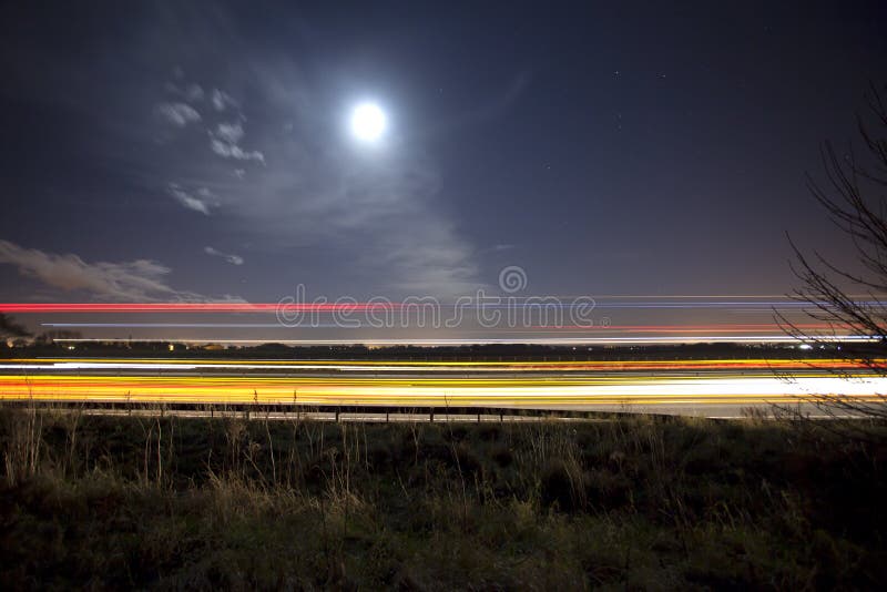 Traffic Light Trails at Night Stock Image - Image of lane, motorway ...