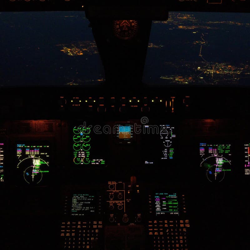 Night Time View of CRJ 200 Flight Deck Stock Image - Image of deck ...
