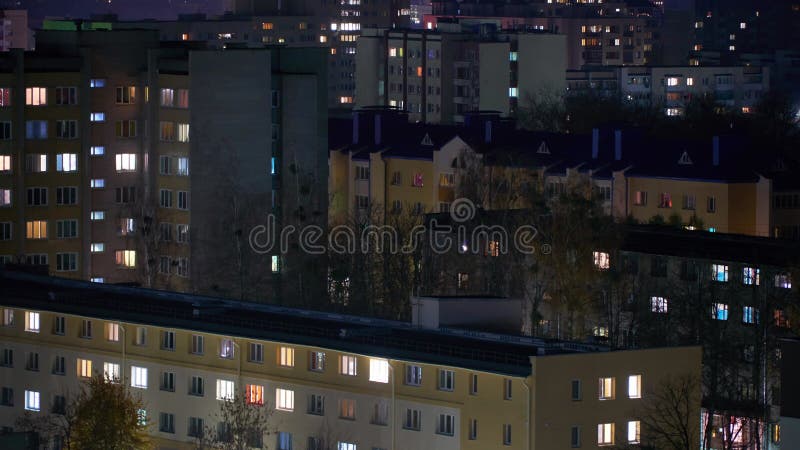 Night Timelapse Flickering Light in the Windows of an Apartment ...