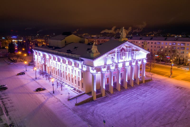 Night Top View of Building of the Drama Theater Stock Photo - Image of ...