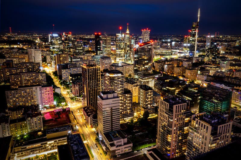 Night Top View of Modern City Skyscrapers Stock Image - Image of urban ...