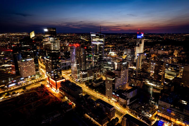 Night Top View of Modern City Skyscrapers Stock Photo - Image of ...
