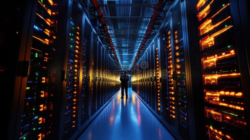 Night Tour of a Data Center Stock Photo - Image of person, power: 374702442