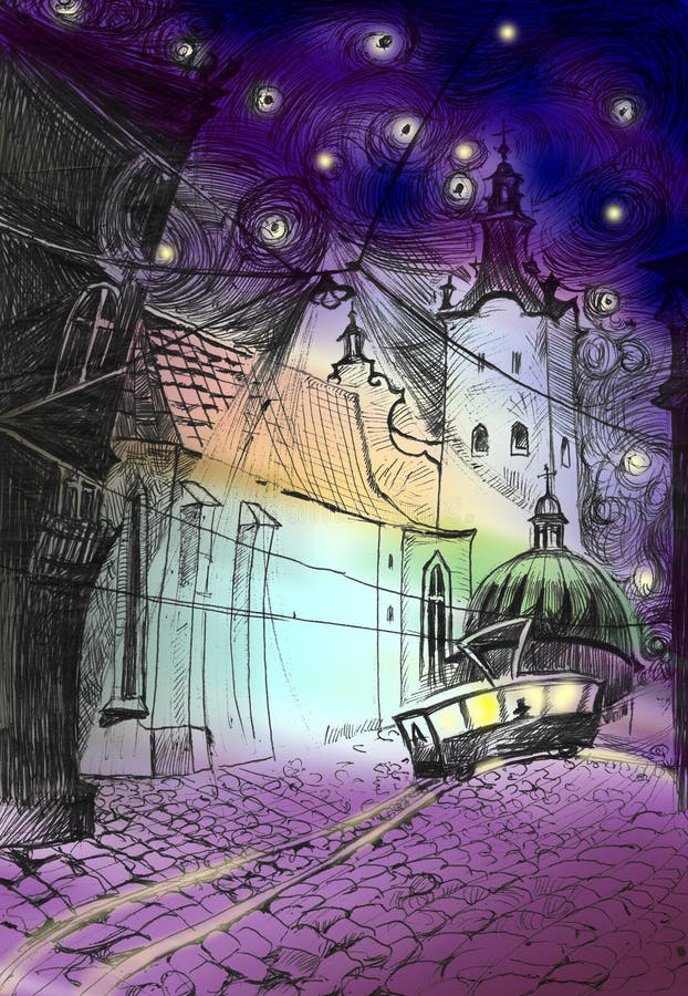 Night town stock illustration. Illustration of stars - 23579993