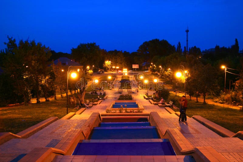 City View in the Evening. Rest of the Townspeople in the Park ...