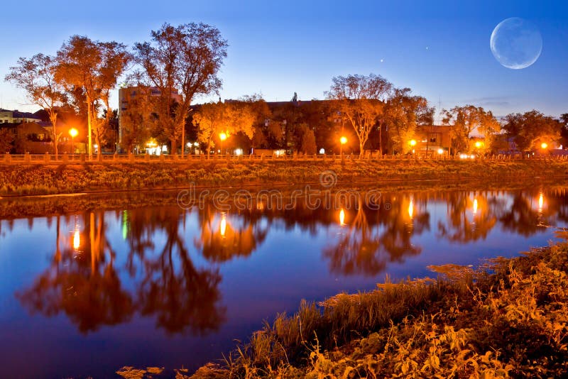 Night town scene stock photo. Image of calm, lantern - 26012734