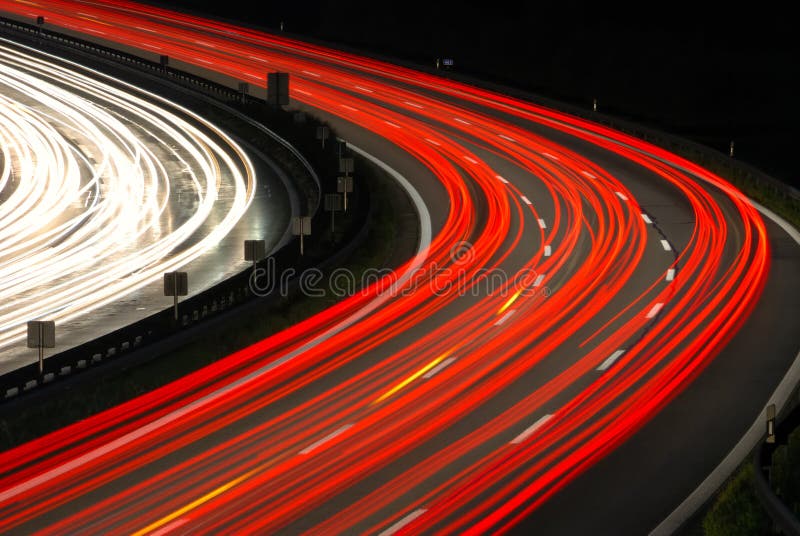 Night traffic on autobahn stock photo. Image of bending - 3288674