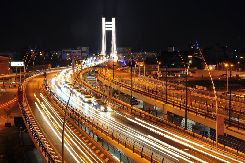 Night Traffic on Basarab Bridge, Bucharest Editorial Photography ...