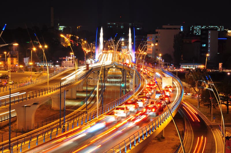 Night Traffic on Basarab Bridge, Bucharest Stock Image - Image of ...