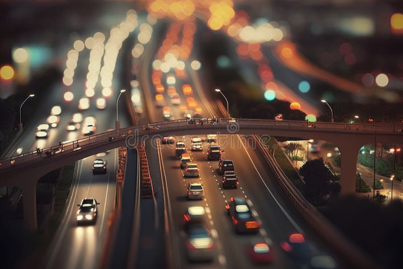 Night Traffic on a Highway Full of Cars, Tile-shift View Stock ...