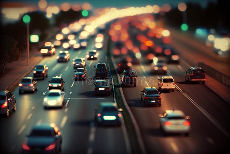 Night Traffic on a Highway Full of Cars, Tile-shift View Stock ...