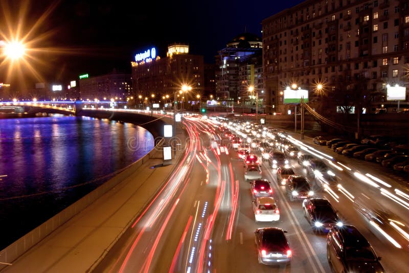 Night traffic jam stock image. Image of city, motion - 22498107