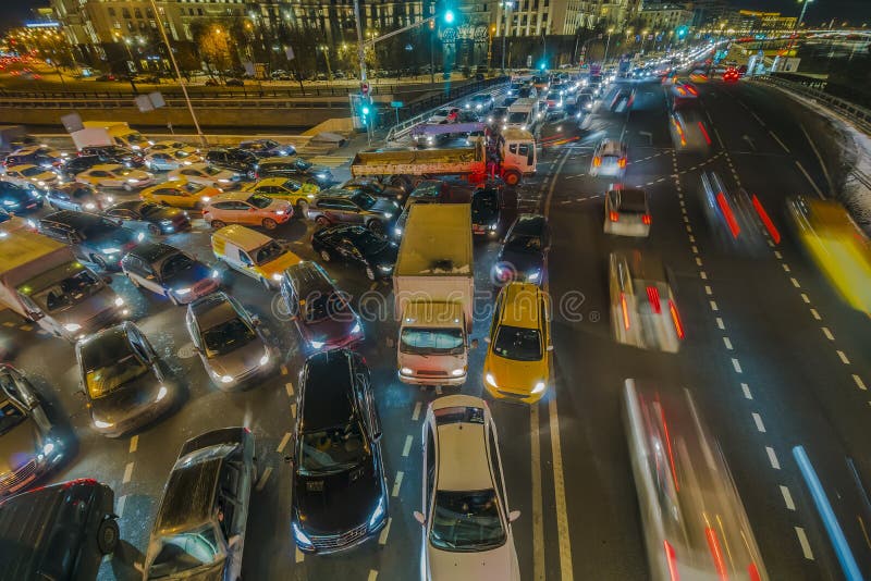 Night Traffic Jam on the Crossroad Editorial Photography - Image of ...