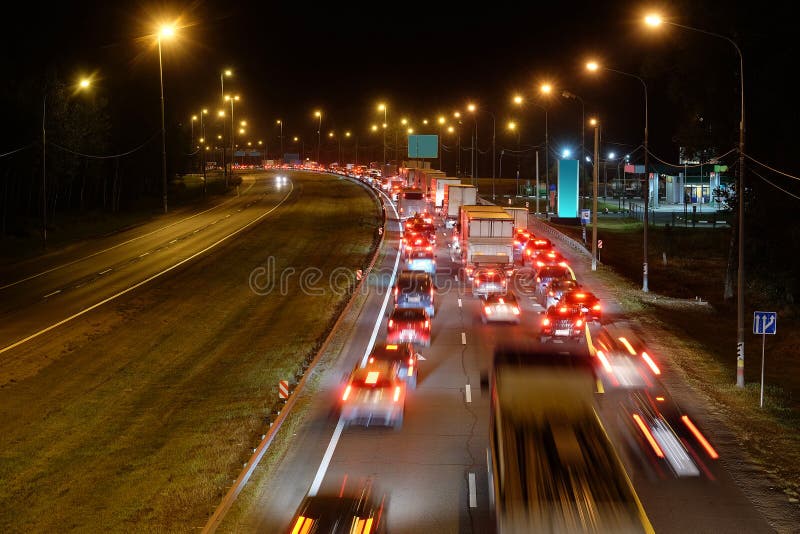 Night traffic jam stock image. Image of long, moving - 58866915