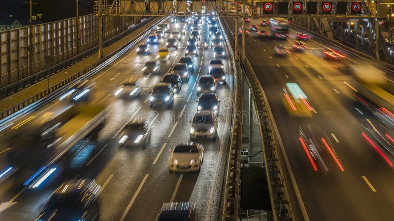 Night Traffic Jam on the Urban Thoroughfare and Road Junction Editorial ...