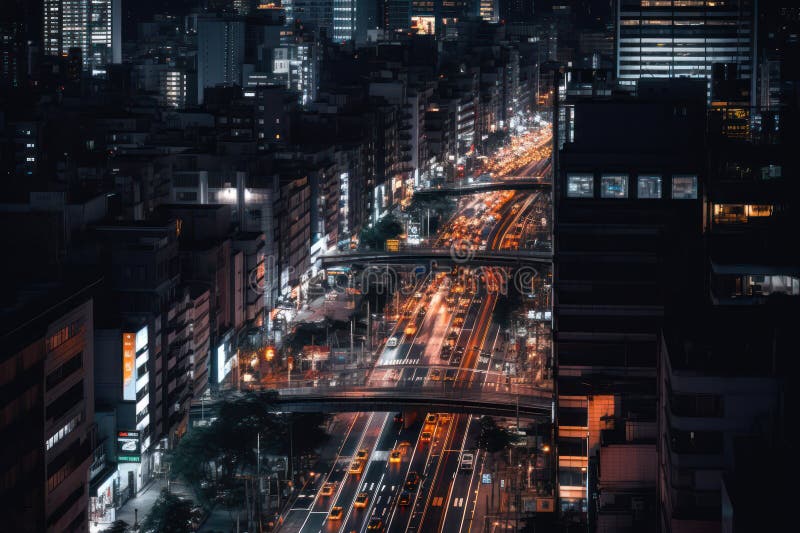 Night Traffic Jams Cityscape Generative Ai Stock Photo - Image of light ...
