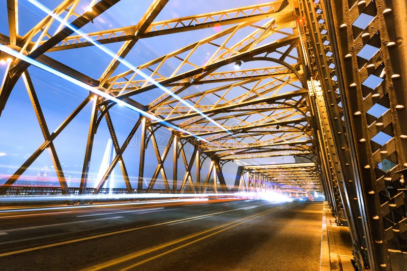 Night Traffic Lights Inside of the Garden Bridge Stock Photo - Image of ...
