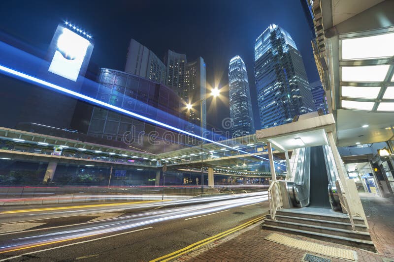 Night Traffic in Urban City Editorial Image - Image of downtown, kong ...