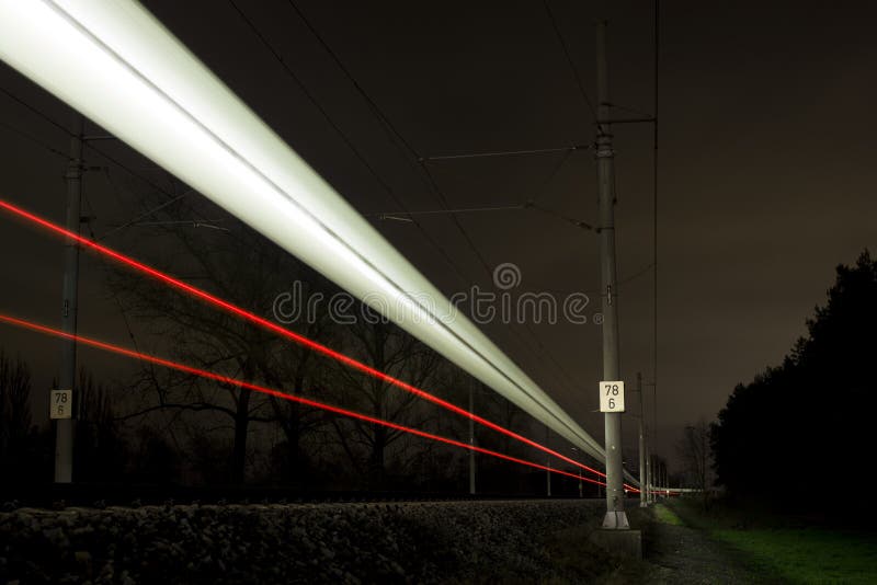 Night Train Light Marks Passing by. High Speed Long Exposure Stock ...