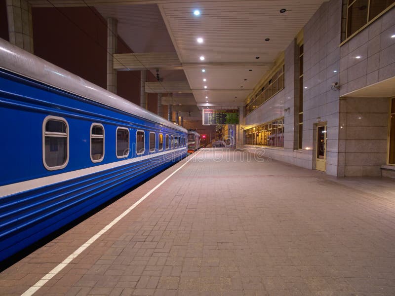 Night Train on a Platform stock photo. Image of railroad - 69998178
