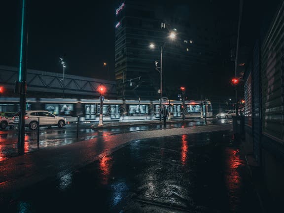 Night tram editorial image. Image of night, tramway - 262428720