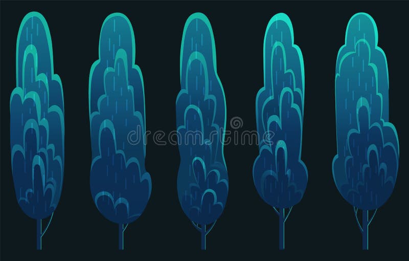 Night Trees Collection, Isolated at Black, Different Trees for Night ...