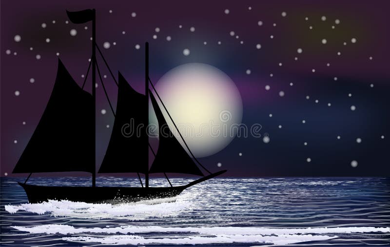 Night Tropical Wallpaper with Sailing Vessel Stock Vector ...