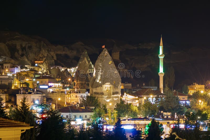 Night Turkish Town of Goreme Stock Image - Image of dusk, anatolia ...