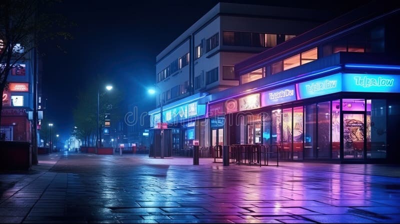 Night Urban Landscape with Neon Backlighting Advertising Stock ...