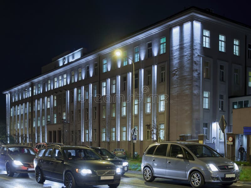 Night Urban Scene Traffic Jam and Illuminated Building Editorial Stock ...