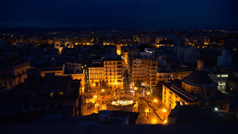 Night Valencia View from Above Stock Image - Image of colorful, view ...