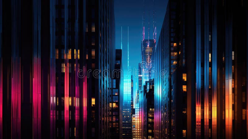 Night vertical lights stock illustration. Illustration of cityscape ...