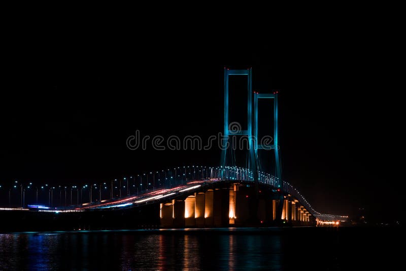 Suramadu Bridge stock image. Image of bridges, night - 264496549
