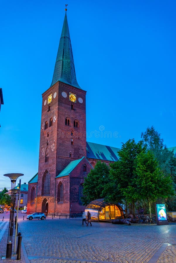 Night View of Aarhus Cathedral in Denmark Stock Image - Image of ...
