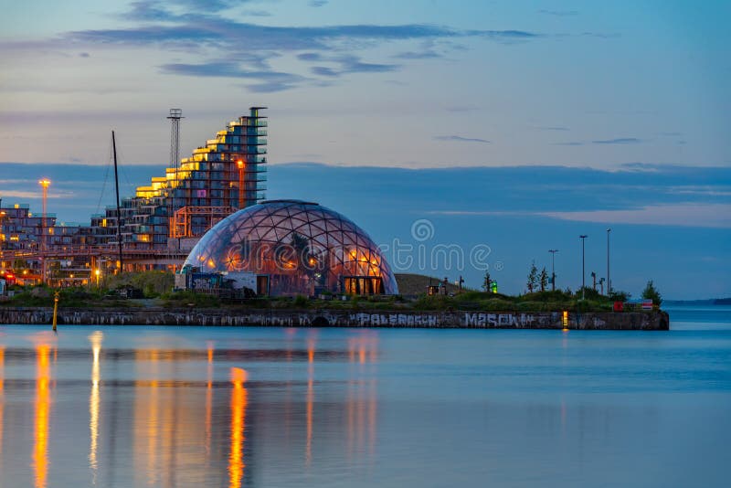 Night View of Aarhus Domen Building in Denmark Stock Image - Image of ...